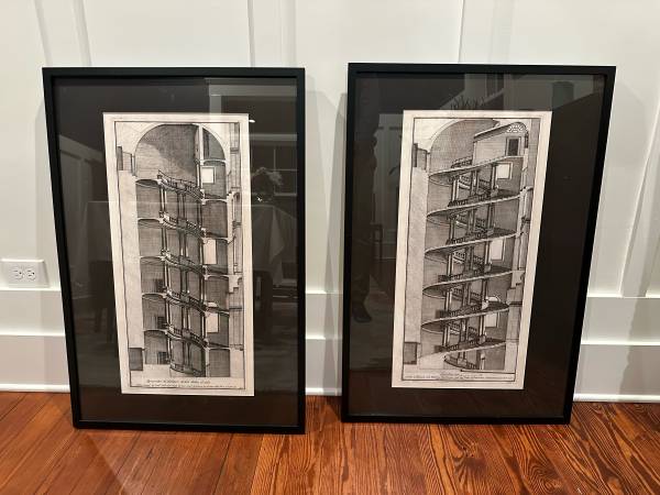 Italian lithograph architectural prints in custom frames of circular ...