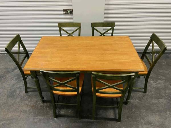 Pier One (1) turned leg dining table and six (6) cross back chairs set ...