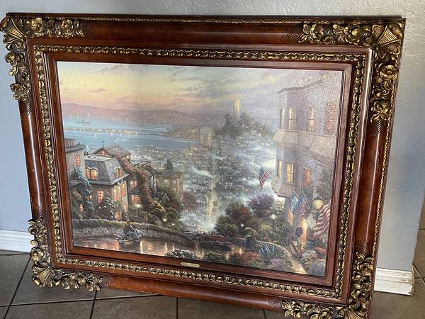 Thomas Kinkade San Francisco Lombard Street 30 x 40 A/N Canvas w/ fram ...