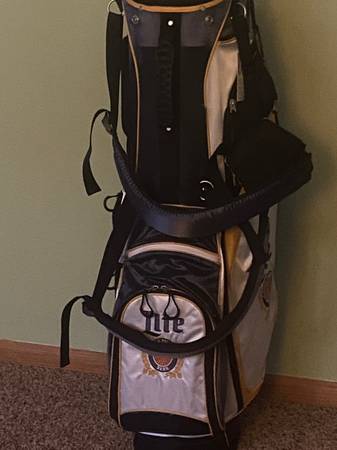 Miller Lite Golf Stand Bag Zip Pockets White Black Gold Brand Zip Comp ...