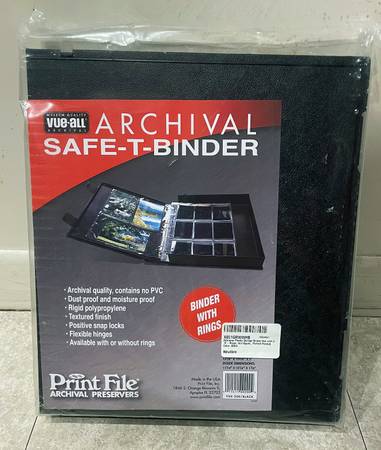 VUE-ALL ARCHIVAL SAFE-T-BINDER BLACK PHOTO STORAGE W/3 O RINGS BINDER ...