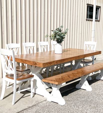 Custom Dining Table Solid wood Handbuilt Modern Rustic Set Bench ...