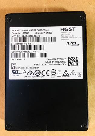 HGST Ultrastar SN200 HUSMR7616BDP301 PCIe NVMe 1.6 TB SSD Solid State ...