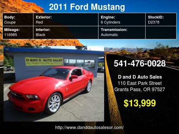 2011 Ford Mustang 2dr Cpe V6 D AND D AUTO $13,999 | Cars & Trucks For ...