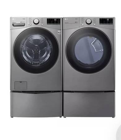 LG ThinQ Wi-Fi Enabled Front Load Washer and Dryer w/storage pedestal ...