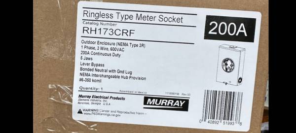 320A and 200A Meter socket meter pan ringless long island PSEG $399 ...