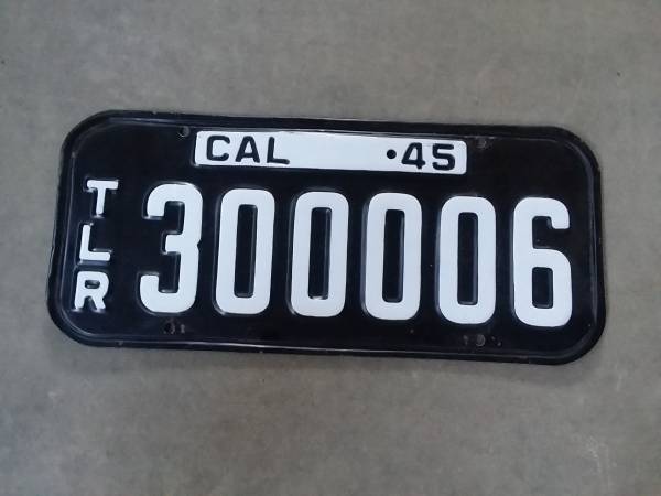 RARE & ORIGINAL 1945 CALIF. TRAILER LICENSE PLATE....UNIQUE # $275 ...
