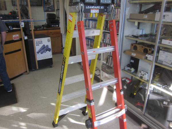 LEANSAFE X5 14 ft. Reach Fiberglass Telescoping Multi-Position Ladder ...