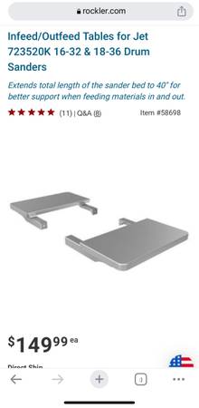 Jet drum sander infeed outfeed tables for JWDS-1632 and JWDS-1836 $80 ...