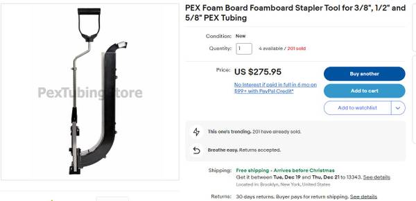 Everhot Foam Board Foamboard Stapler Tool for 3/8, 1/2 &5/8 PEX $300 ...