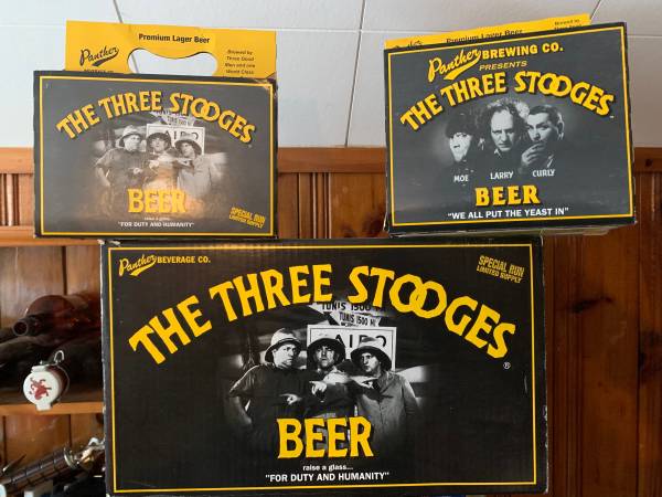 THREE STOOGES BEER Case Box & 2 different 6 pack carriers-MANTOWN $5 ...